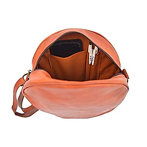 Handmade Vintage Leather Crossbody Bag Women/Teen Girls Satchel Handbag Round Messenger Sling Bags, 10 Inch Small, Brown