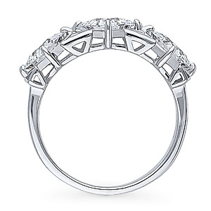 BERRICLE Sterling Silver 3-Stone Princess Cut Cubic Zirconia CZ Statement Art Deco Fashion Ring for Women, Rhodium Plated Size 8