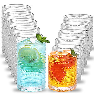 Moretoes Hobnail Drinking Glasses Set of 12, Vintage Glass Cups Set, 12oz Highball Glasses & 10oz Cocktail Glasses Set, Kitchen Bar Tumbler Glassware Gifts Set for Lemonade, Whiskey, Beer, Juice, Milk