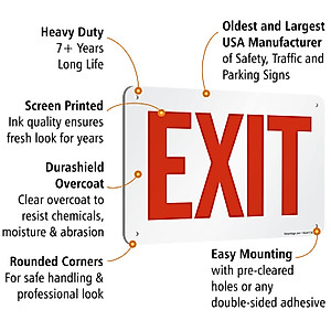 SmartSign Aluminum Sign, Legend "Exit", 7" high x 10" wide, Red on White