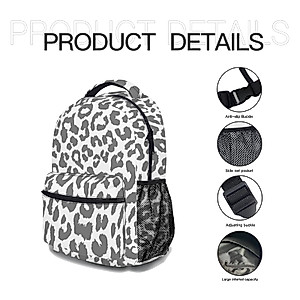 Nerxy Snow Leopard Backpack for School - Cheetah Spots School Backpack White White Grey Animal Skin School Bag Laptop Book Bag Fits 14 Inch Laptop Rucksack Daypack