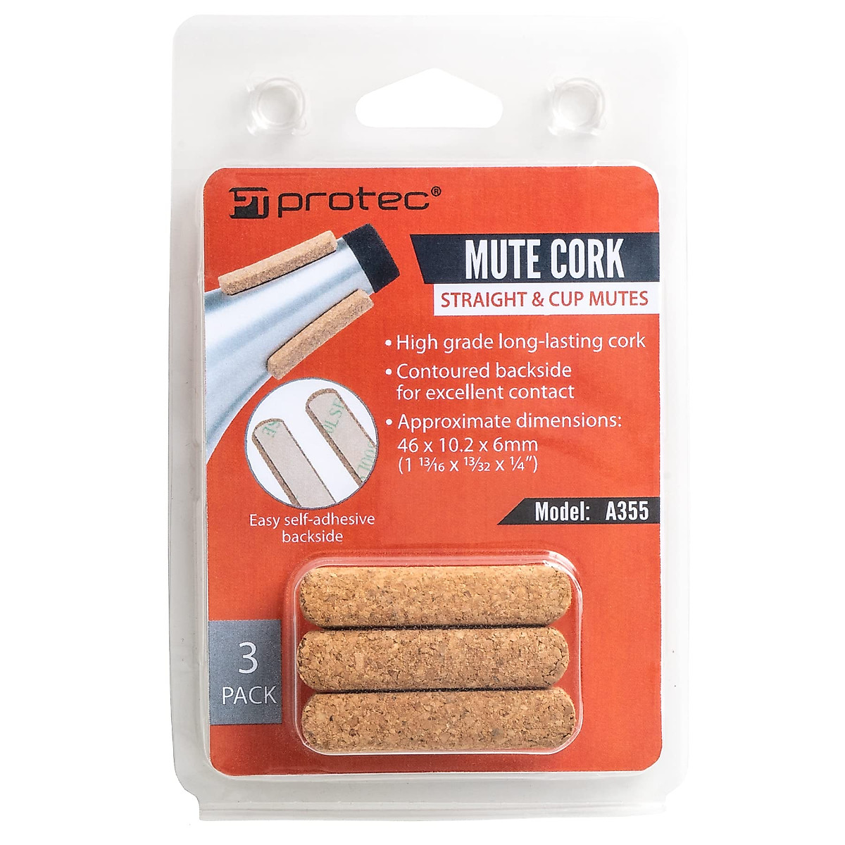 Protec Model A355 Mute Replacement Cork (3-Pack), 46 x 10.2 x 6mm
