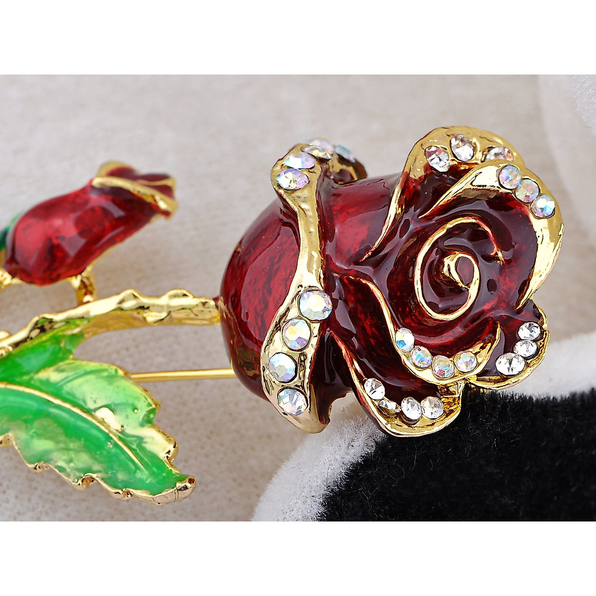 Alilang Womens Belle Red Rose Flower Enamel Crystal Rhinestone Brooch Pin Golden Tone