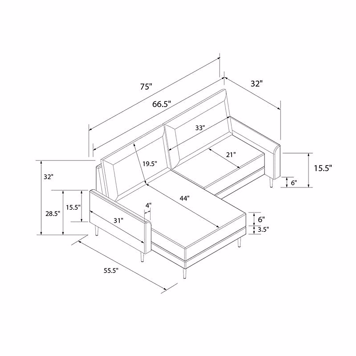 CosmoLiving by Cosmopolitan Francis Upholstered Sofa Sectional, Light Gray