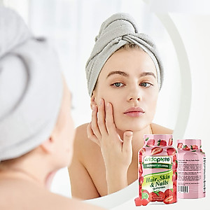 MYVIDAPURE Hair Skin Nails. Biotin, MSM, Vitamin D3, Collagen, Hydrolyzed Keratin, Vitamin A, Riboflavin, Natural Strawberry Flavor, Color Non GMO, Gluten Free (60 gummies)