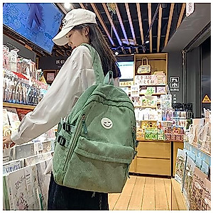 JHTPSLR Preppy Backpack Smiley Face Corduroy Backpack Cute Academia Aesthetic Backpack Autumn Corduroy Backpack Solid Book Bags (Sage Green)