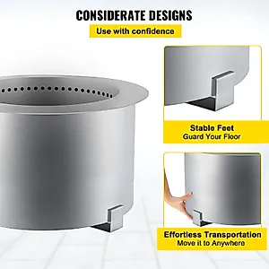 VEVOR Smokeless Fire Pit, 21.5 inch Outer Diameter / 15.6 Inner Diameter Stove Bonfire, Stainless Steel Smokeless Fire Bowl, Portable Wood Burning Fire Pit for Picnic Camping Parties