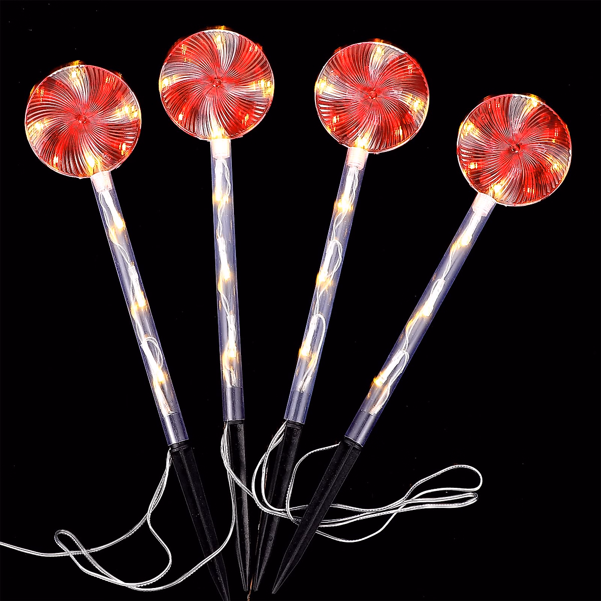 PRETYZOOM Solar Pathway Lights 1 Set Christmas Pathway Marker Light LED Solar Powered Xmas Candy Lollipop Ground Plug Light Lollipops Peppermint Sign for Home Garden Patio Solar Lights