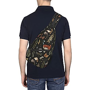 Sling Bag Vintage Magic Mushroom Leaf Forest Hiking Daypack Crossbody Shoulder Backpack Travel Chest Pack for Men Women