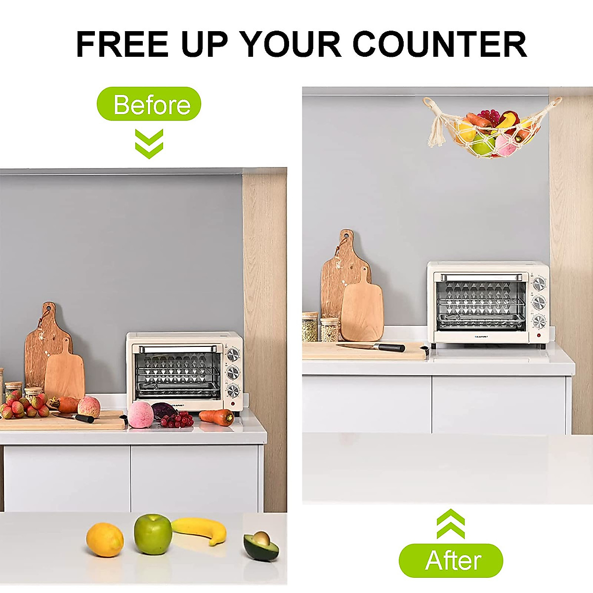 Macrame Fruit Hammock for Under Cabinet, Handwoven Banana Hammock Fruit Holder, Produce Fruit and Veggie Storage Hammock, Clever Space Saving And Boho Kitchen Decor for Home/Boat/Camper/RV