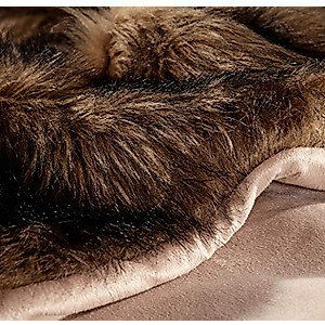 Luxury Plush Faux Fur Throw Blanket, Long Pile Brown with Black Tipped Blanket, Super Warm, Fuzzy, Elegant, Fluffy Decoration Blanket Scarf for Sofa, Armchair, Couch and Bed, 50''x 60''