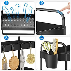 PXRACK 2-Tier Under Sink Organizer, Sliding Under Bathroom Cabinet Storage Drawer Basket Organizer Rack with Hooks, Hanging Cup, Handles, Under Sink Shelf Organizer for Bathroom, Kitchen