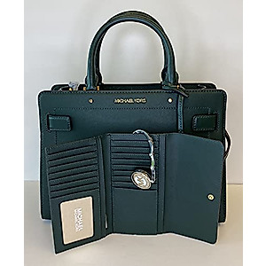 Michael Kors MICHAEL Michael Kors Rayne MD EW Satchel bundled with Trifold Wallet Purse Hook (Racing Green)