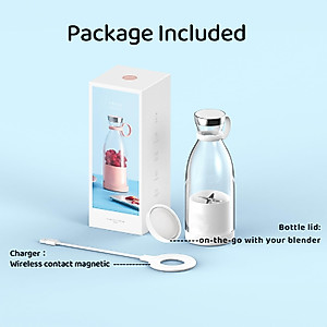 Asa Vea Mini Blender for Smoothies and Milkshakes, Portable Blender, Rechargeable, Personal Size Blender with Quota Outer Travel Lid with 4 Blades, 11 oz for Outdoors, Camping (White)