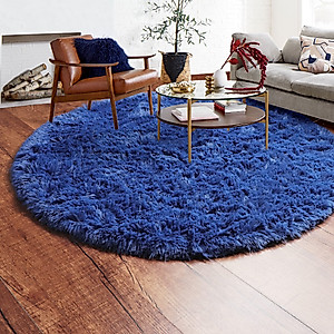 ONASAR Navy Blue Round Area Rug 4ft, Soft Bedroom Circle Rugs Floor Mat for Kids Girls Boys Teen Room, Fluffy Plush Shaggy Carpet for Baby Nursery Living Room Playroom Dorm Home Decor