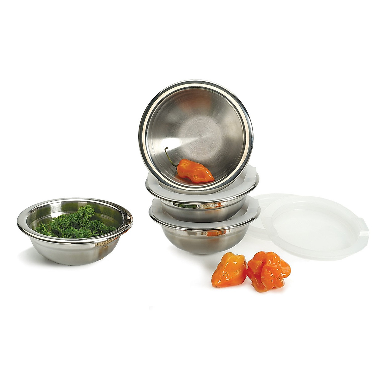 RSVP International 8 Piece Stainless Steel Prep Bowls Set with Lids, Model Number: (PREP-8)