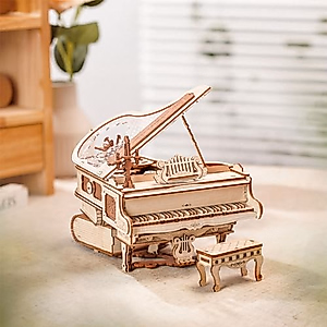 RoWood 3D Puzzles for Adults Wooden Magic Piano Model Kits Mechanical Wooden Puzzles Gifts for Adults Puzzle Music Box for Adults Teens&Friends