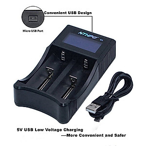 NTHPO S2 One Speedy Charger with Two Battery Storage Bags, LCD Display Intelligent Charger for Rechargeable Li-ion 26650 22650 18650 18490 18350 4500 RCR123, Ni-MH A AA AAA Batteries