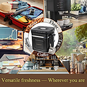 Airtight Coffee Canister with scoop, Stainless Steel Vacuum Coffee canister for Ground Coffee with Anti-Slip Base, Date Tracker Lid and Coffee Container for Cround Coffee Canister, Tea, Sugar, 21OZ