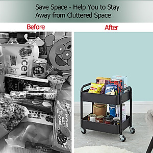 Melody House 2 Tier All-Metal Rolling Cart,Rolling Storage Cart with Handle and Locking Wheels Kitchen Cart,Laundry Office Bathroom Storage Organizer Cart with Wheels, Black