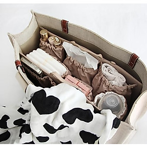 ToteSavvy Original Bag Organizer (14" L x 10" H) - 11 Pocket Tote Insert - For Travel, Work, Baby and More (Original Almond)