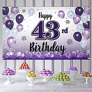 LASKYER Happy 43rd Birthday Purple Large Banner - Cheers to 43 Years Old Birthday Home Wall Photoprop Backdrop,43rd Birthday Party Decorations.