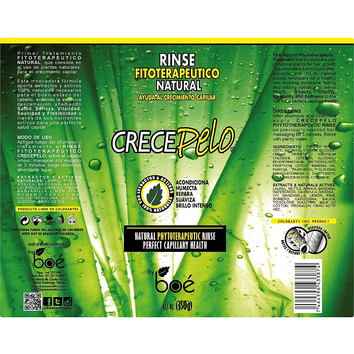 BOE Crece Pelo Shampoo + Rinse 12 oz "Combo Set!!"