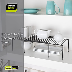Smart Design Extendable Storage Shelf – Lengthen from 16 to 32.5 in., Black – Sturdy Steel Pantry Organizer with Rust-Resistant Finish and Non-Slip Feet for Easy Home Organization and Storage