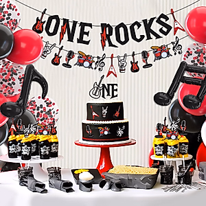 Sinasasspel One Rocks 1st Birthday Decoration Party Banner Balloons Kit Rock And Roll Balloon Garland for Boy Girl First Birthday Party Decor Red Black Guitar Rock Star Party Supplies