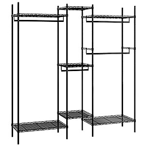finetones Wire Garment Rack, Multi-Purpose Wire Clothes Rack with 5-Tire Storage Shelf, Heavy Duty Freestanding & Adjustable Wardrobe Closet With Large Metal Shelves For Hanging Clothes, Shoes