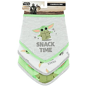 STAR WARS Baby Boys Baby Yoda Bandana Bibs 3 Pack Set for Feeding, Teething, and Drooling (Green/White/Grey, 0-12 Months)