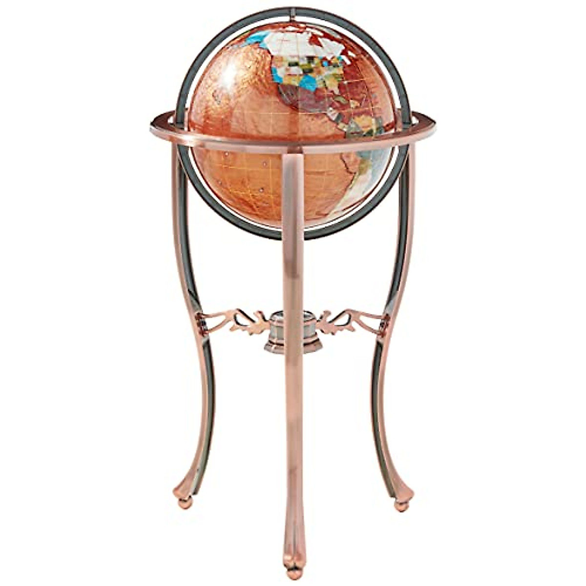 Unique Art 36-Inch by 13-Inch Floor Standing Amberlite Gemstone World Globe with Copper Tripod Stand