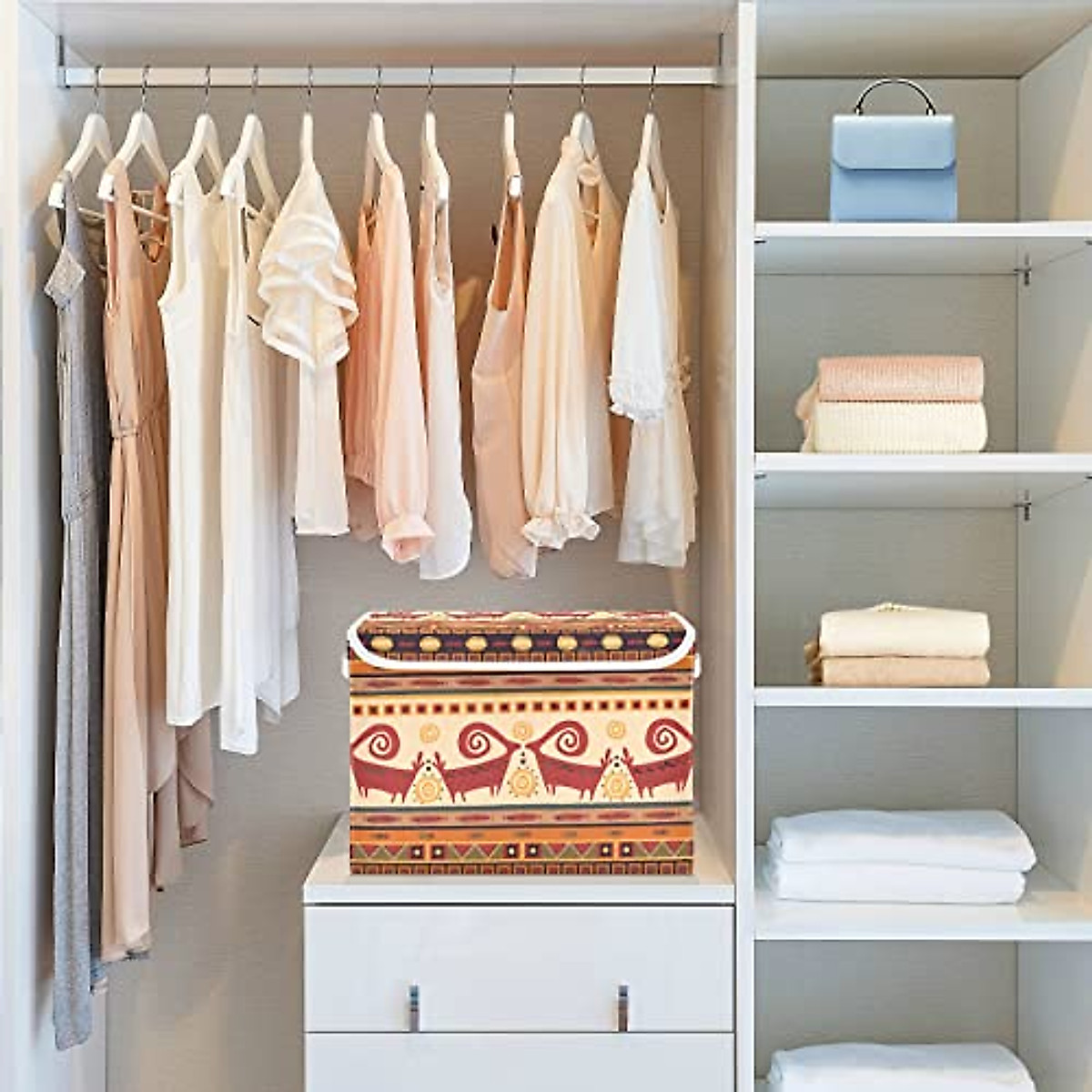 Room Storage Bins with Lids Storage Baskets for Fabric Persian Carpet Tribal Texture Photo Organizing 12x12x16