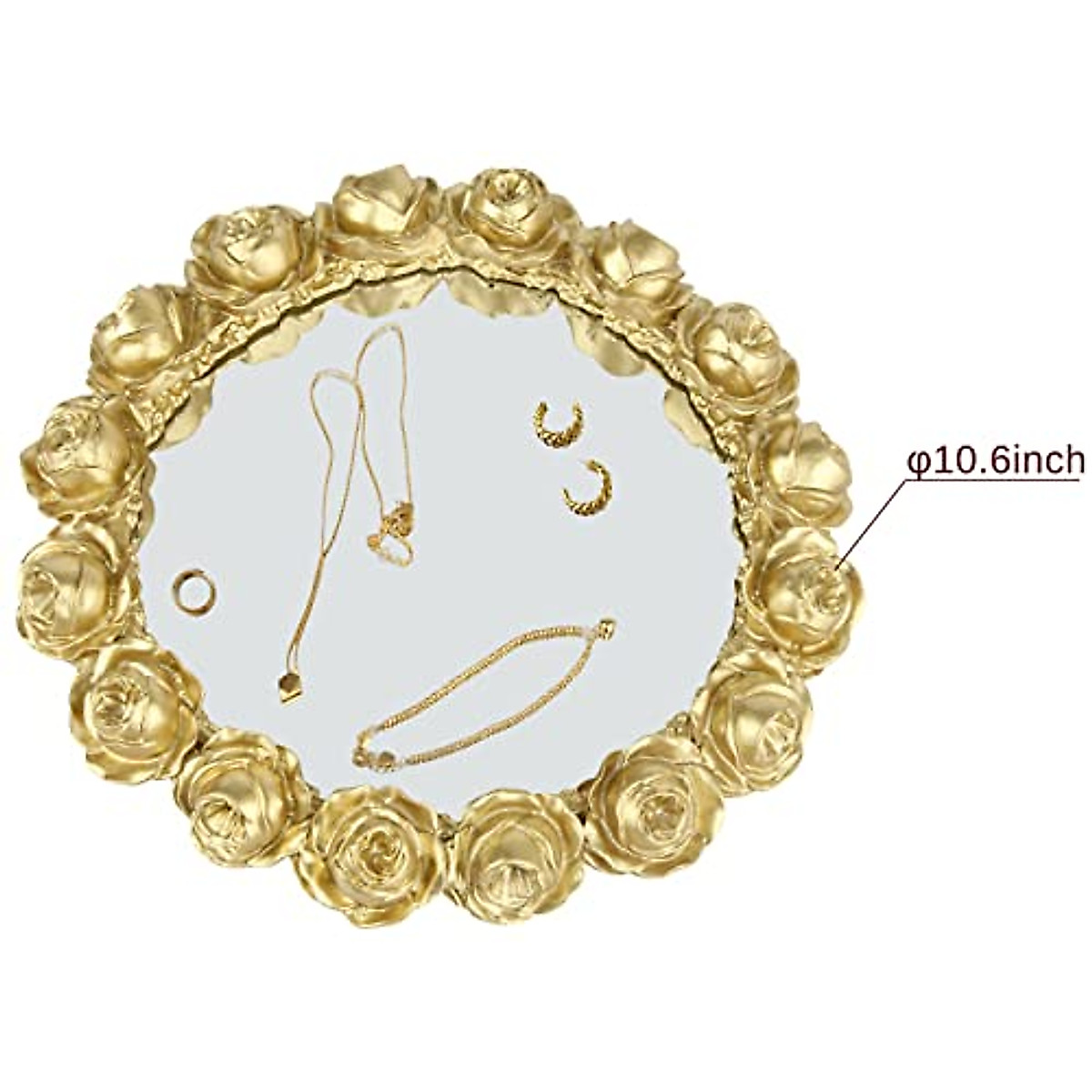 Vixdonos Gold Rose Resin Tray Decorative Mirror Tray Bathroom Vanity Tray for Perfume,Jewelry and Makeup