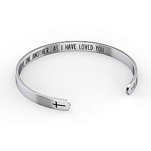 Happy Kisses Love One Another As I Have Loved You Cross Bracelet – Religious Bracelet – John 15:12 — Catholic or Christian Women & Girls (Love One Another)
