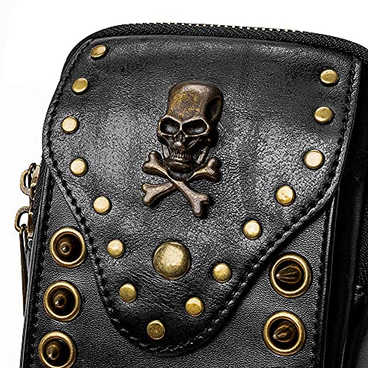 nice--buy Punk Gothic Skull Carry Purse Women Handbag Single Shoulder Waist Bag Cell phone Wallet Steampunk Retro Women Travel Purse Motorcycle Bag Stud Rivet Fashion, Black, Small