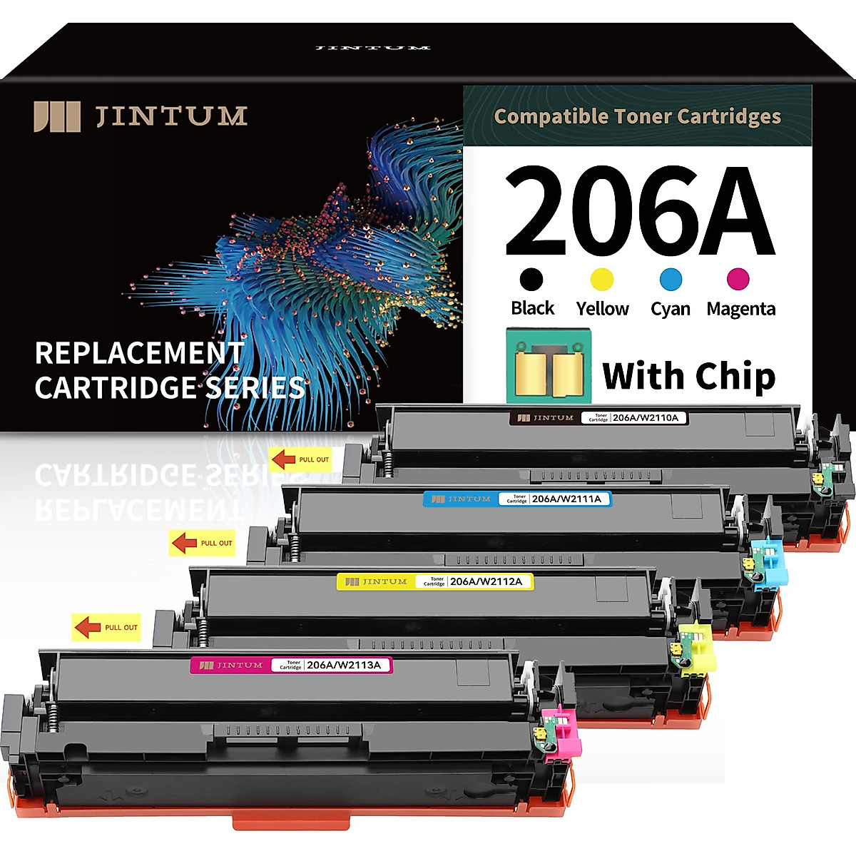 JINTUM Compatible Toner Catridge Replacement for 206A (with Chip) (Black, Cyan, Magenta and Yellow, 4-Pack)