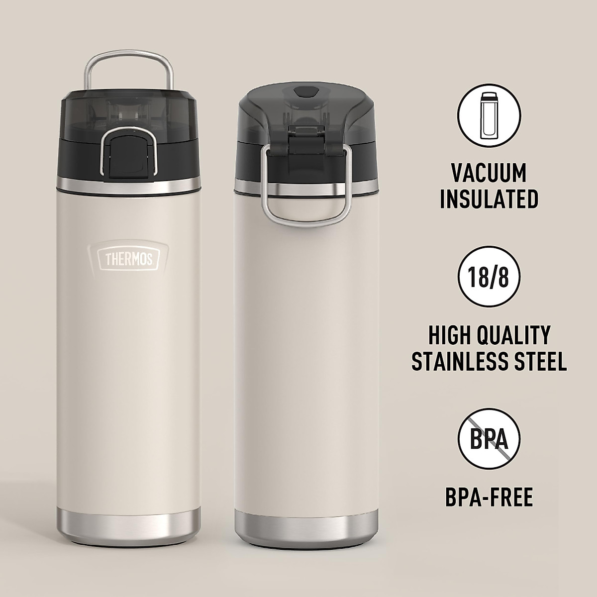 ICON SERIES BY THERMOS Stainless Steel Water Bottle with Spout 24 Ounce, Sandstone