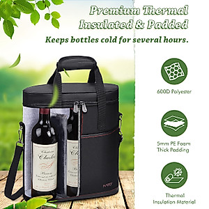 Tirrinia Insulated Wine Gift carrier - 3 Bottle Travel Padded Wine Carry Cooler Tote Bag with Handle and Adjustable Shoulder Strap, Black