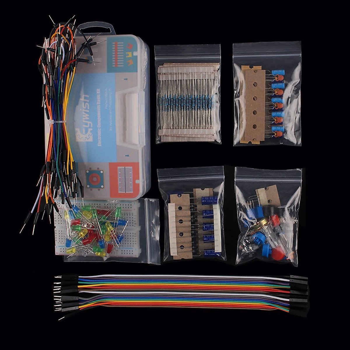 Keywishbot Electronic Component Base Fun Kit Bundle with Breadboard Cable Resistor,Capacitor,LED,Potentiometer Development Board,MEGA2560,for Arduino, Raspberry Pi