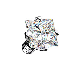 Pierced Owl 14 or 16GA G23 Implant Grade Titanium Prong Set Square Shaped CZ Crystal Internally Threaded Dermal Anchor Top (16GA (1.2mm))