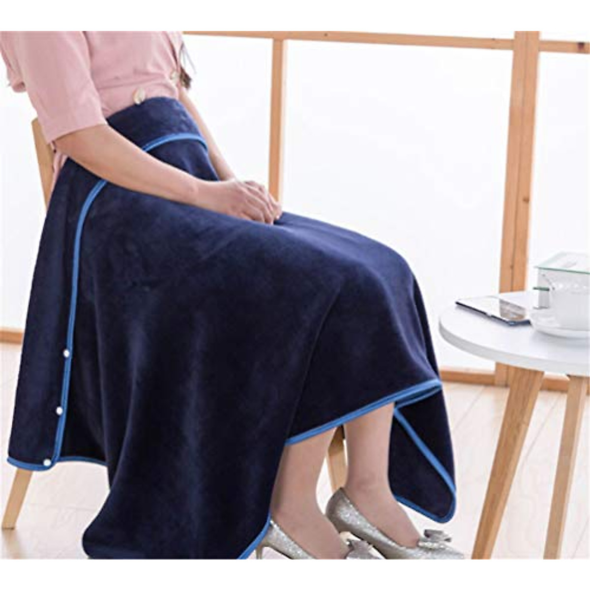 Mvchifay Wearable Blanket Soft Fleece Shawl Button Closure Warm Snuggle Throw for Sofa Snap 27x51inches (Blue-70x130cm)