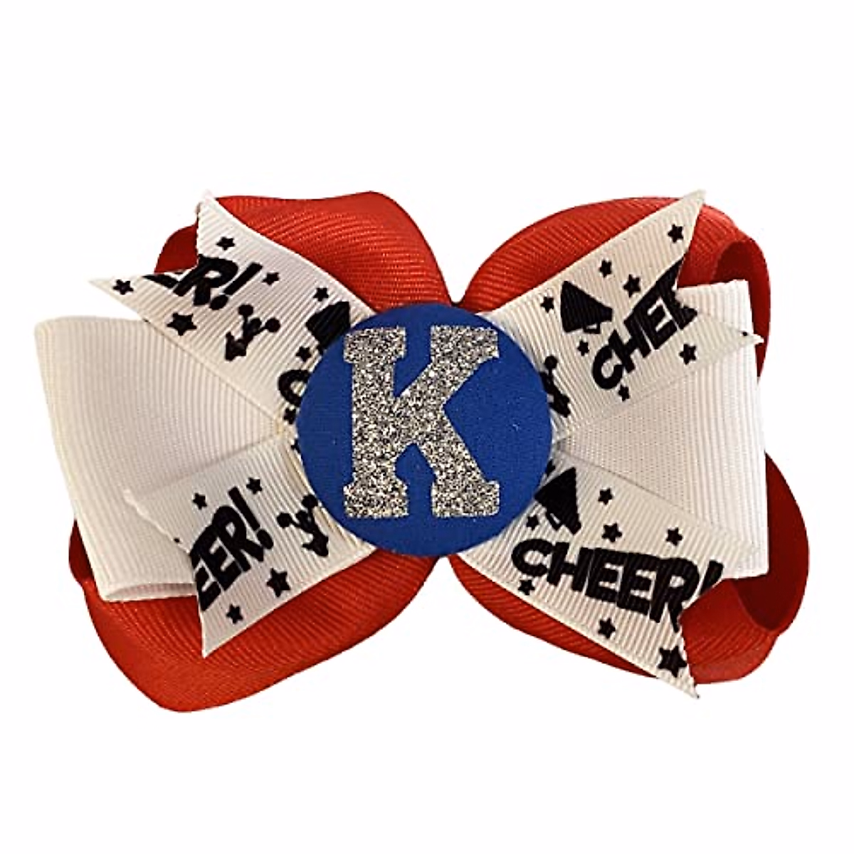 Soccer Bow with Glitter Initial or Number Button, Hot Pink Black and White, Baseball Softball Cheer and Volleyball Football