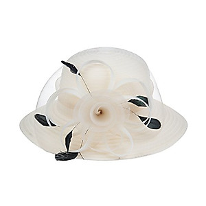 DANTIYA Lady Derby Dress Church Bow Bucket Wedding Bowler Hats Wide Brim Beach UPF Protection Cap (Beige, Free)