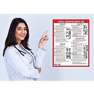 CPR Poster - Heimlich Maneuver Restaurant Sign - Laminated, 17 x 22 inches - Infant, Child, Adult CPR and Choking First Aid Poster - School Nurse Office Decor