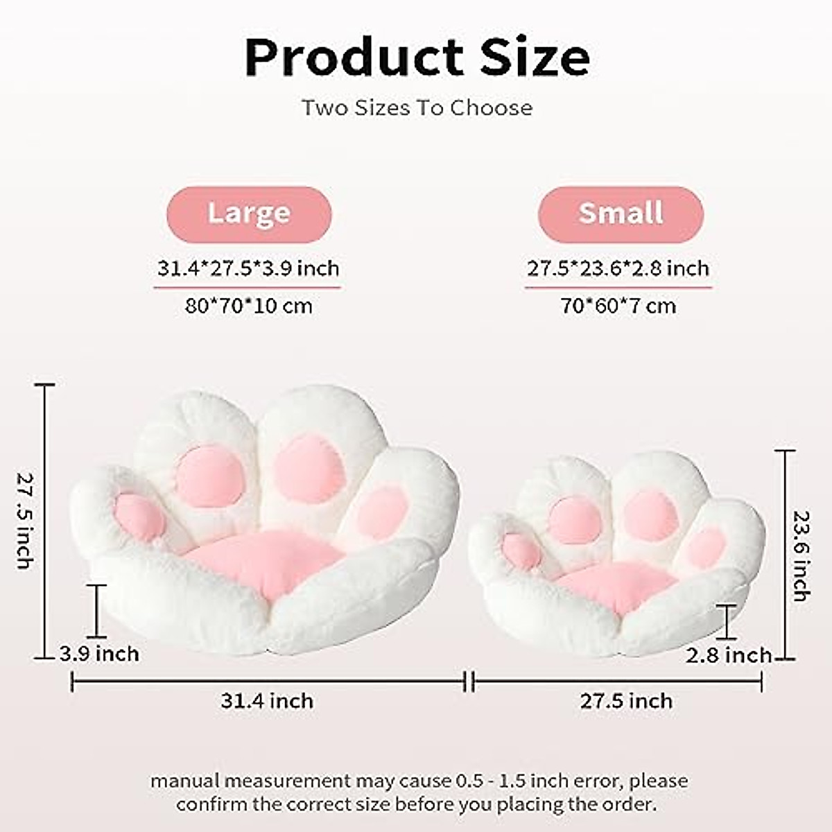 Ditucu Cat Paw Cushion Kawaii Chair Cushions 27.5 x 23.6 inch Cute Stuff Seat Pad Comfy Lazy Sofa Office Floor Pillow for Gaming Chairs Room Decor White