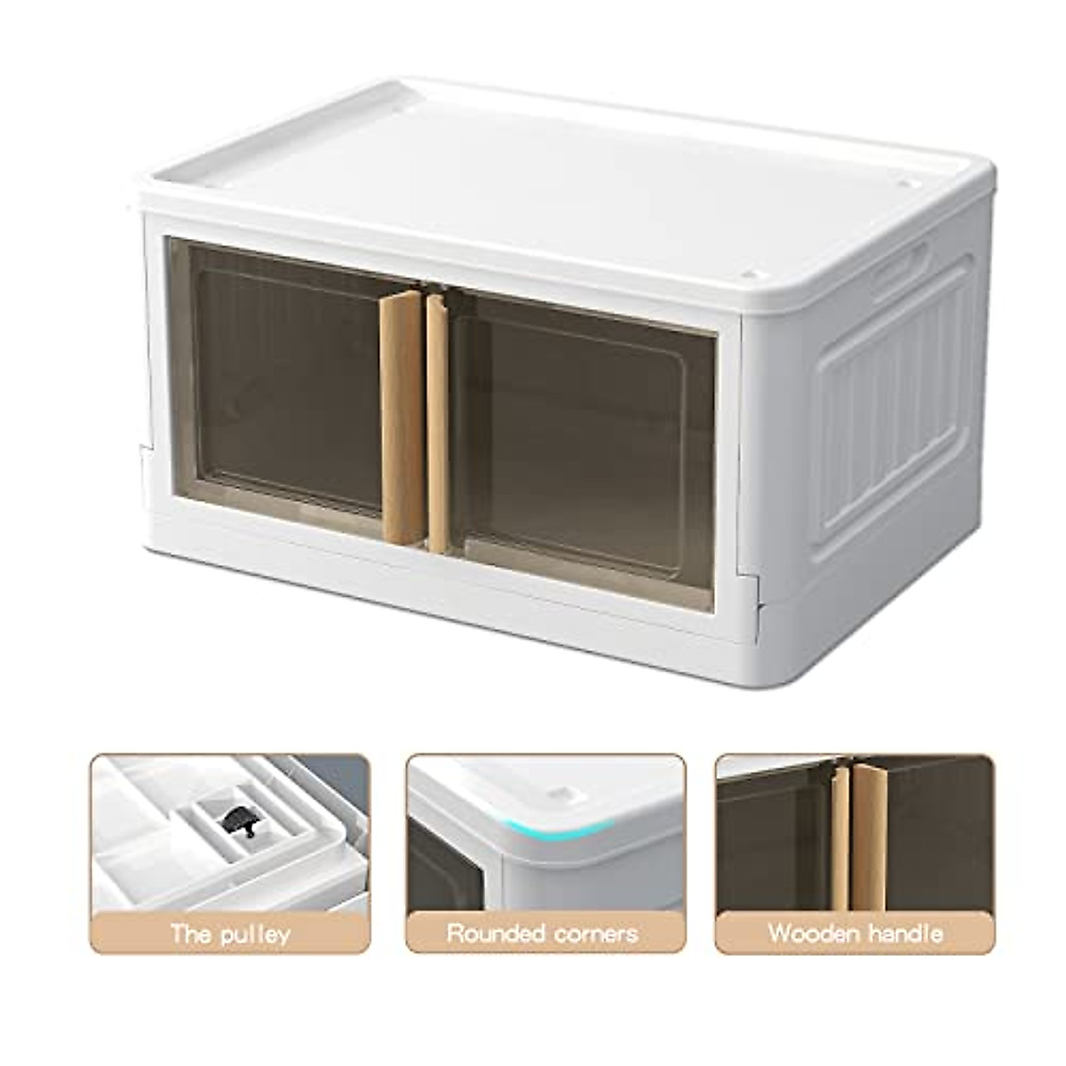 Nafenai Storage Bins with Lids - Folding plastic storage bin,44 Quart Collapsible storage box with Wheels,Double Door Stackable Closet Organizers,Storage boxs for Home