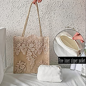 Sweet fairy lace bag hand shoulder tote bag embroidered hollow shopping bag (Black)
