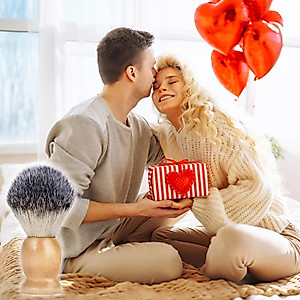 Bassion Shaving Brush Valentine Gifts for Men, Wet Shave Using Cream & Soap, Wood Handle Hair Salon Brush for Safety Shaving Razor, Straight Razor, Father's Day for Dad Boyfriend (Brown)