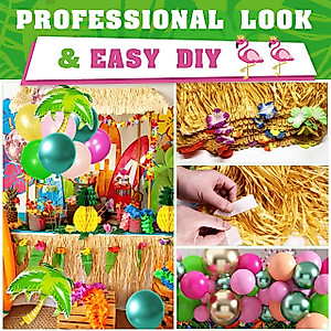 Hawaiian Luau Party Decorations Tropical Luau Theme Aloha Party Pack 171pcs for Summer Beach Holiday (Including Table Skirt, Backdrop, Banner, Balloons, Hibiscus Palm Leaves, Cake Toppers) (Luau-02)
